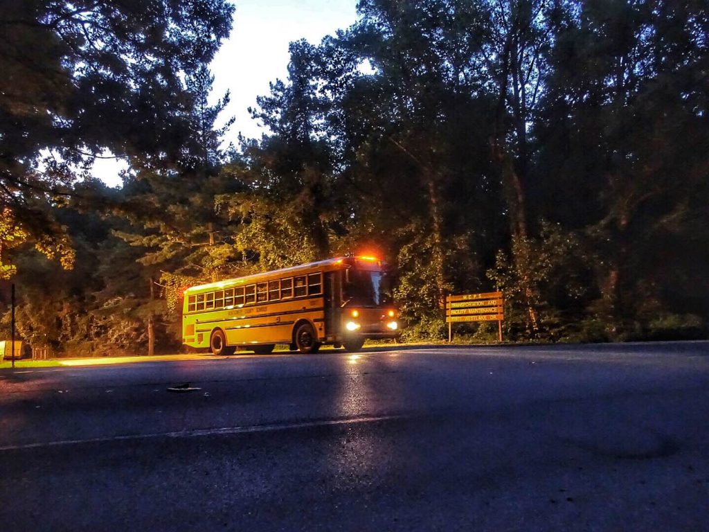 MCPS Buses Rolling Out Of Bethesda Bus Depot First Day Of School 2016 